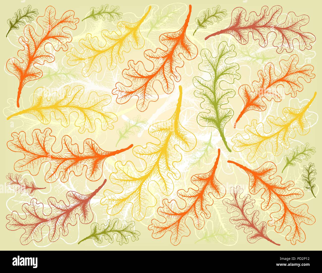 Autumn Tree, Illustration Wallpaper Background of Hand Drawn of Oak ...