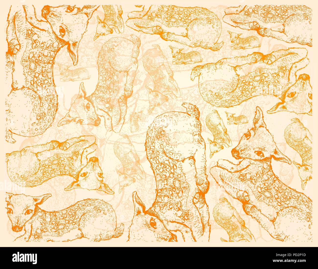 Autumn Animal, Illustration Wallpaper Background of Hand Drawn of Fawn ...
