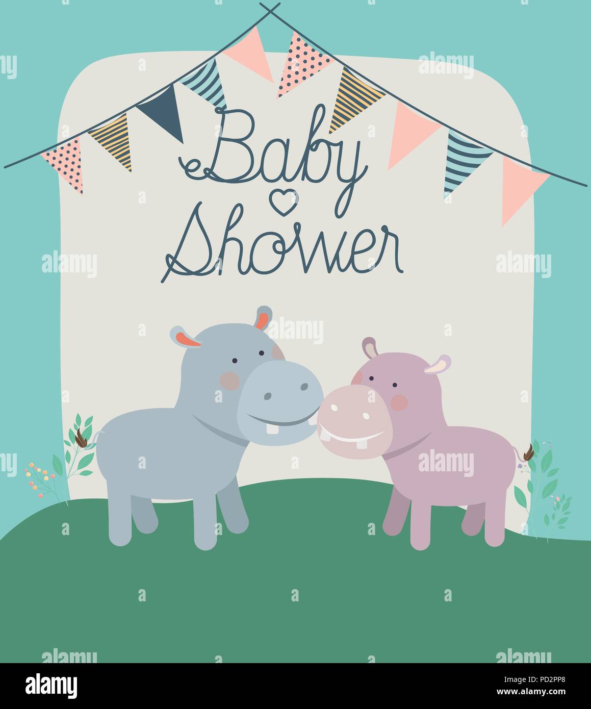 baby shower card with cute hippos couple Stock Vector Image & Art - Alamy