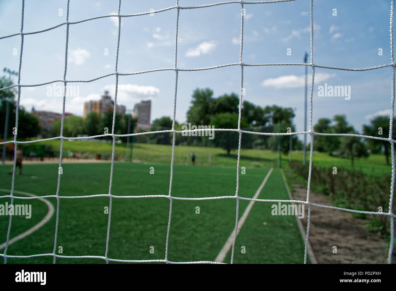 Soccer or football field with white net and square cell Stock Photo - Alamy