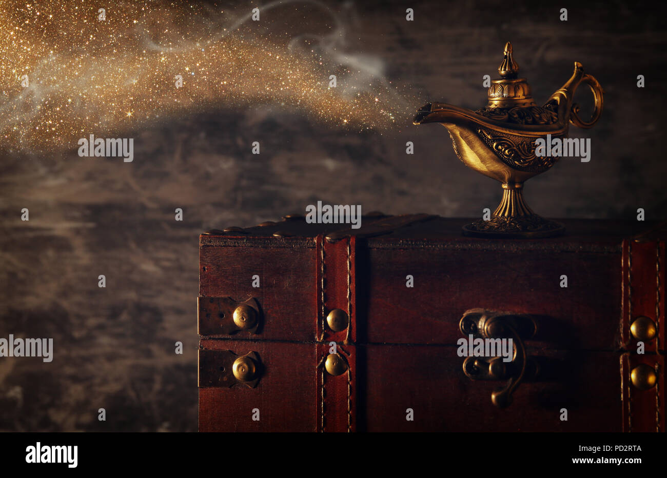 Image of magical mysterious aladdin lamp with glitter sparkle smoke ...