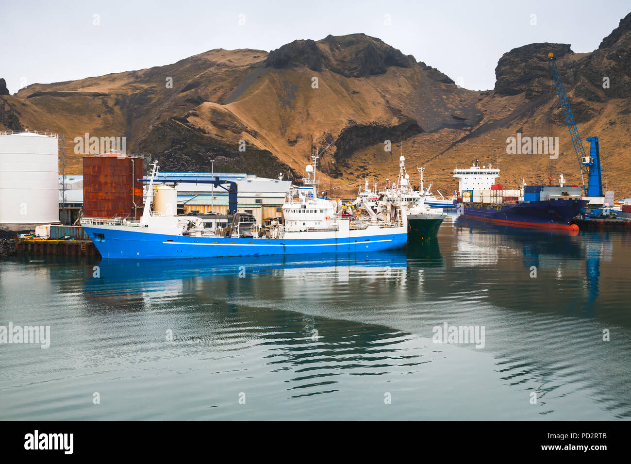 Cargo ships in port of Vestmannaeyjar island, Iceland Stock Photo - Alamy