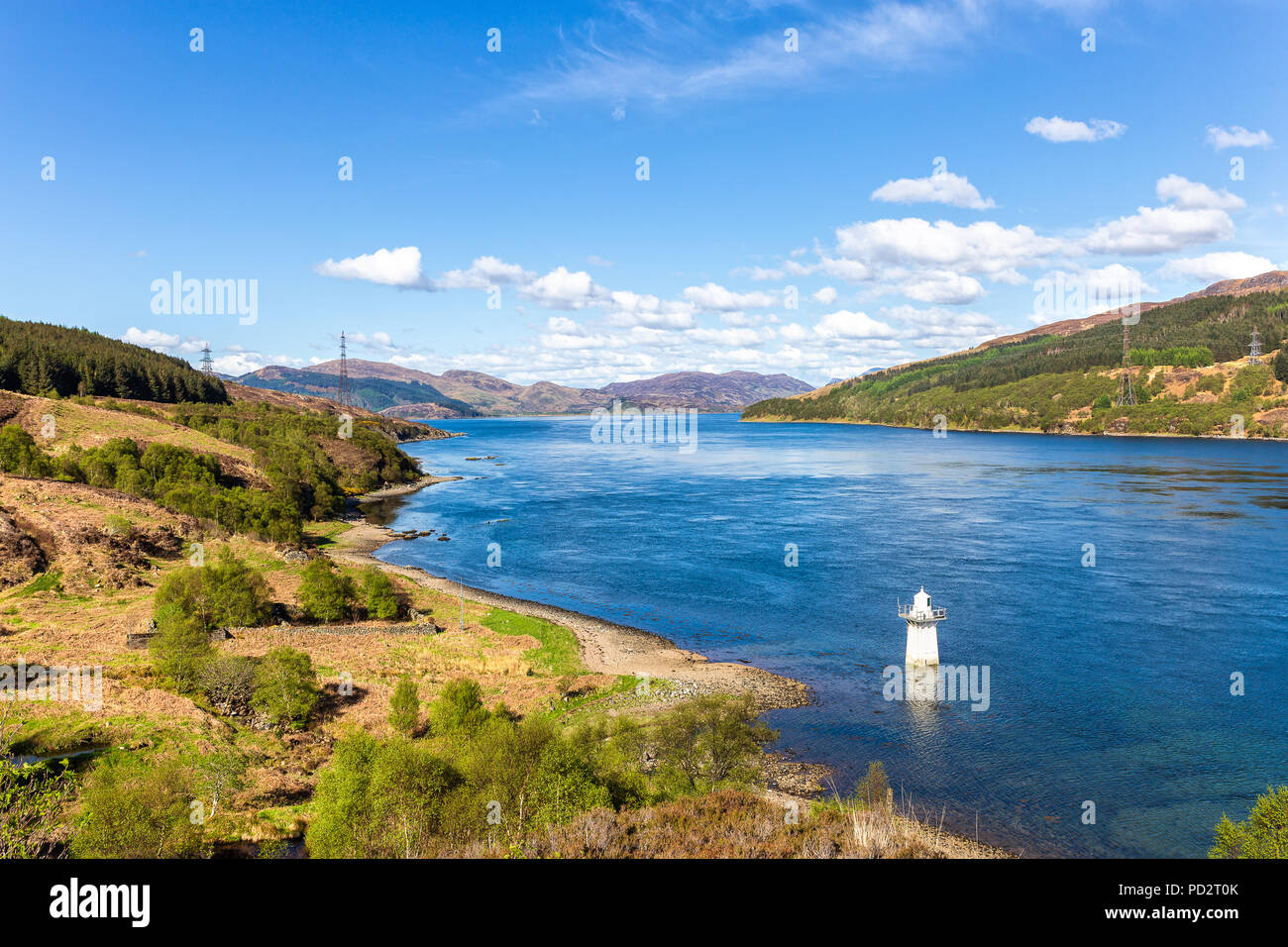 Kylerhea Lighthouse in the Kyle Rhea lake Stock Photo - Alamy