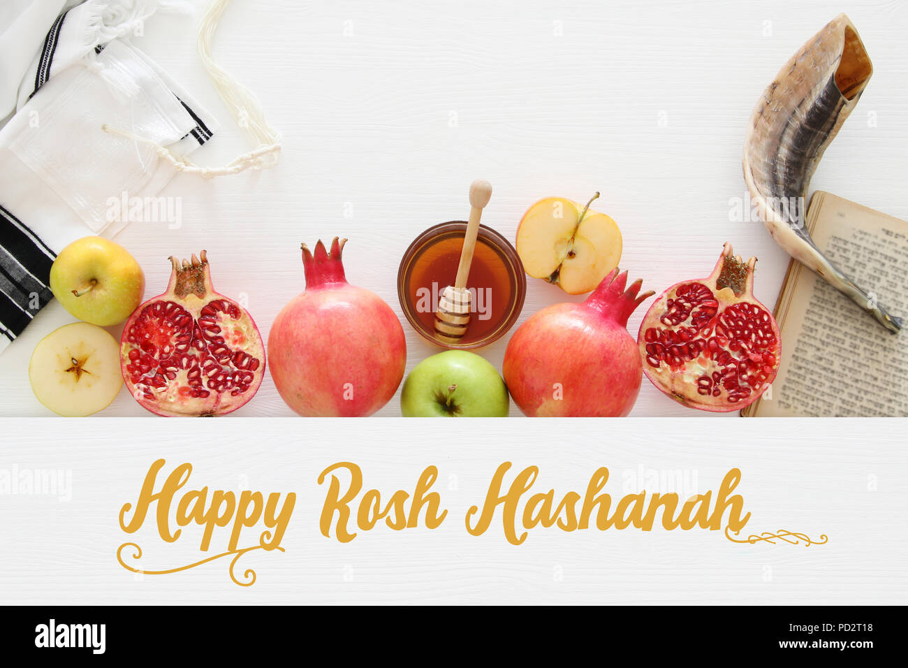 Rosh hashanah (jewish New Year holiday) concept. Traditional symbols ...