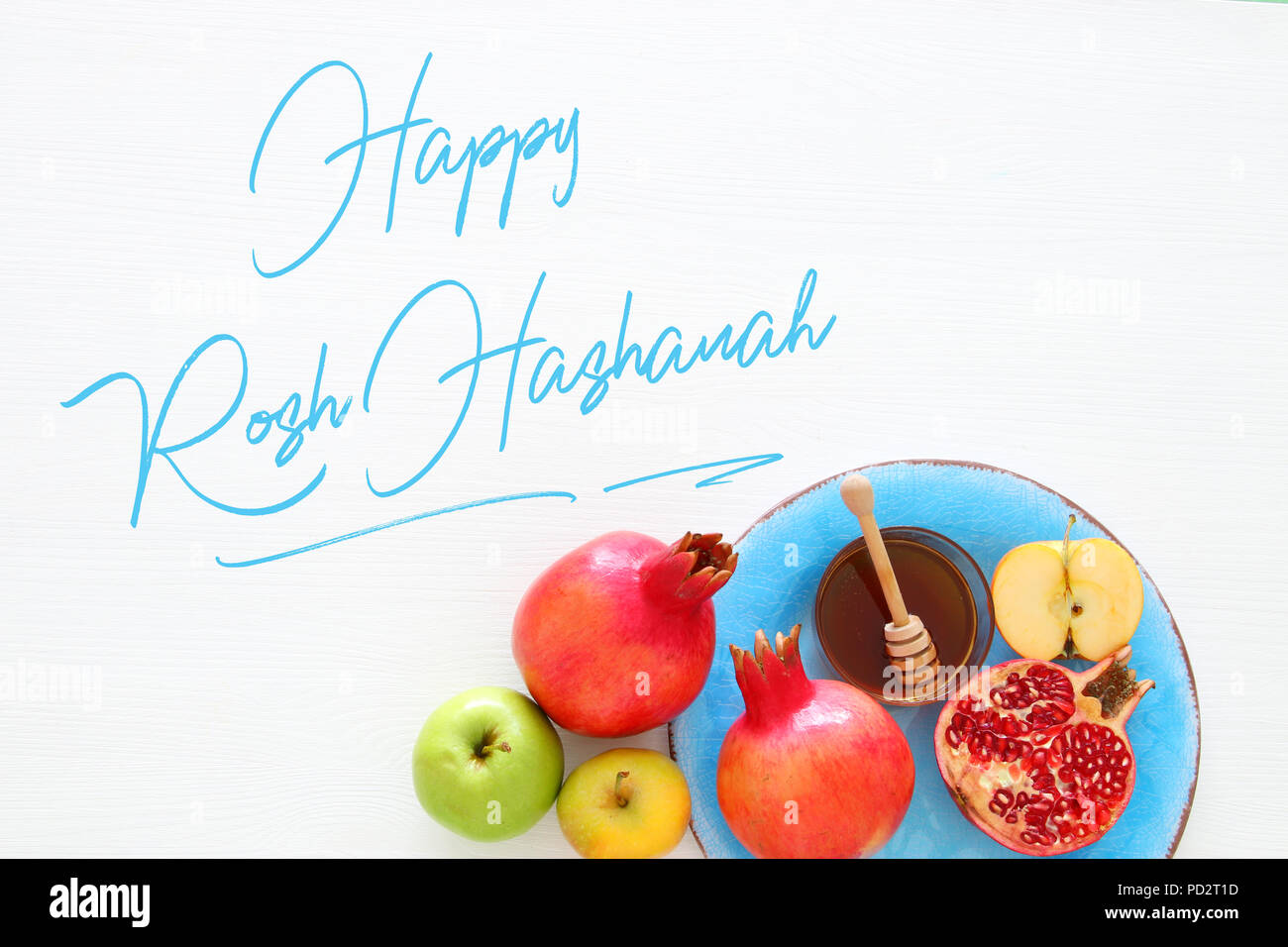 Rosh hashanah (jewish New Year holiday) concept. Traditional symbols ...