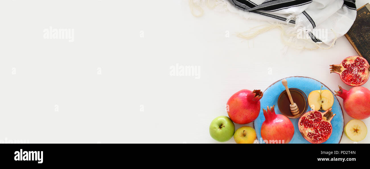 Rosh hashanah (jewish New Year holiday) concept. Traditional symbols ...