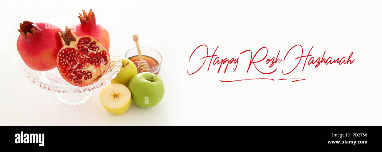 Rosh hashanah (jewish New Year holiday) concept. Traditional symbols ...