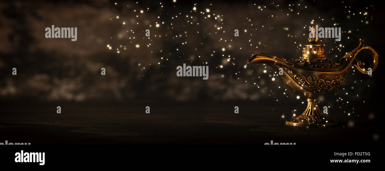 Image of magical mysterious aladdin lamp with glitter sparkle lights ...