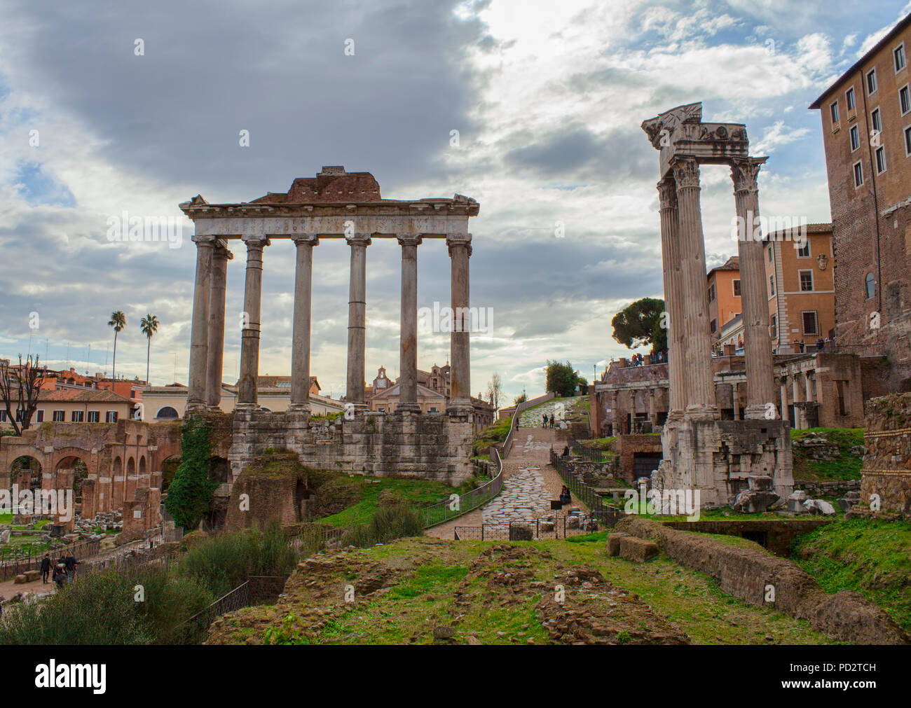 old columns gate in Roman Forum ruins, Rome city. Italy Stock Photo - Alamy
