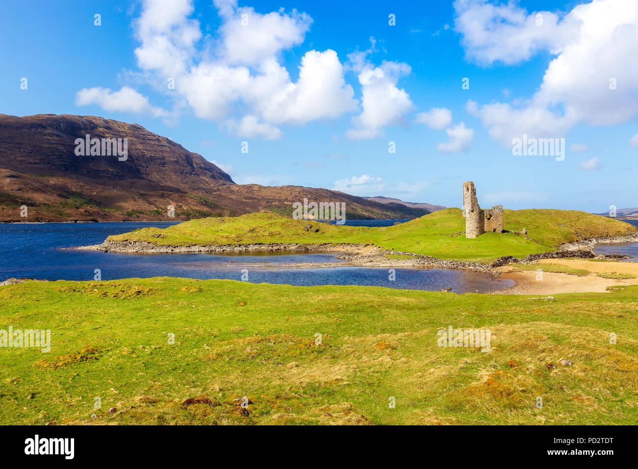 The ruins of Ardvreck castle at Loch Assynt Stock Photo - Alamy