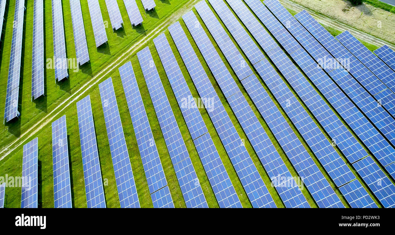 Solar panels in aerial view Stock Photo - Alamy