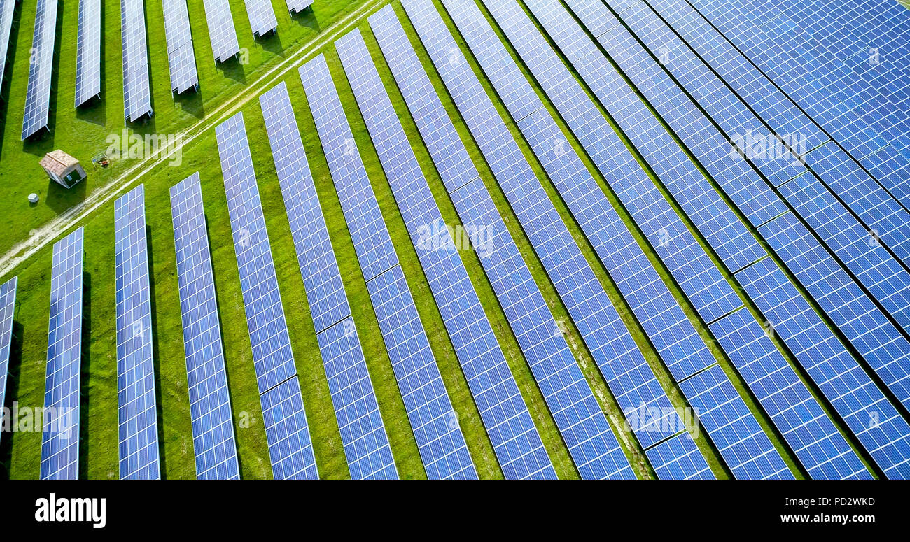 Solar panels in aerial view Stock Photo - Alamy