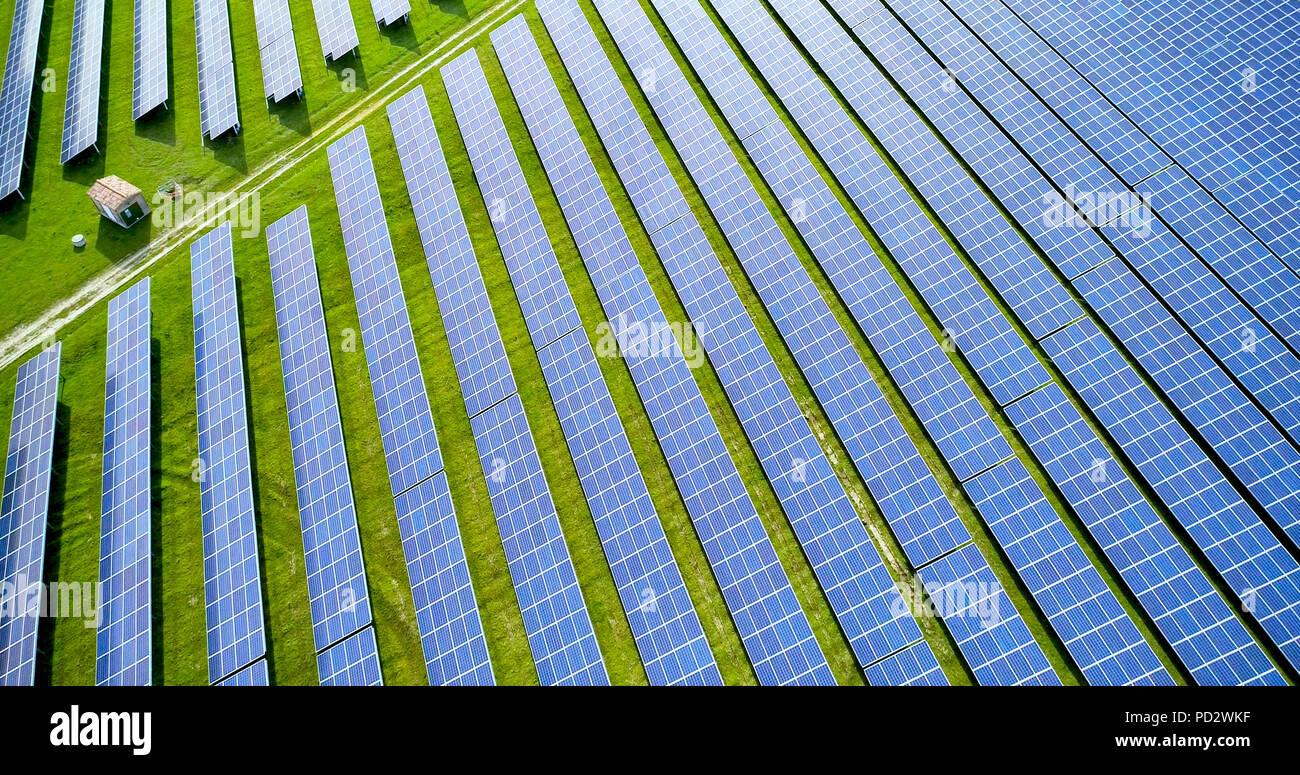 Solar panels in aerial view Stock Photo - Alamy