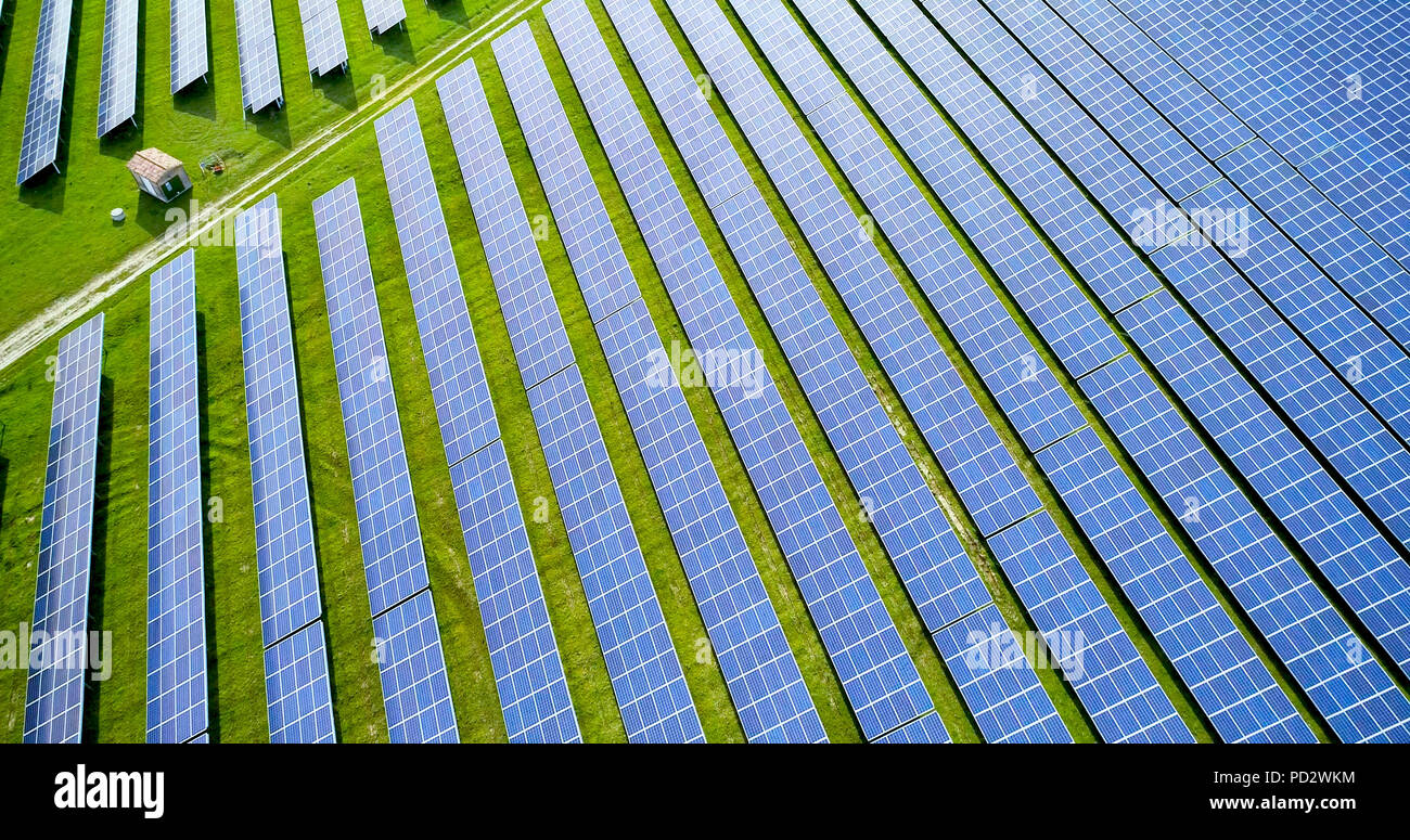 Solar panels in aerial view Stock Photo - Alamy
