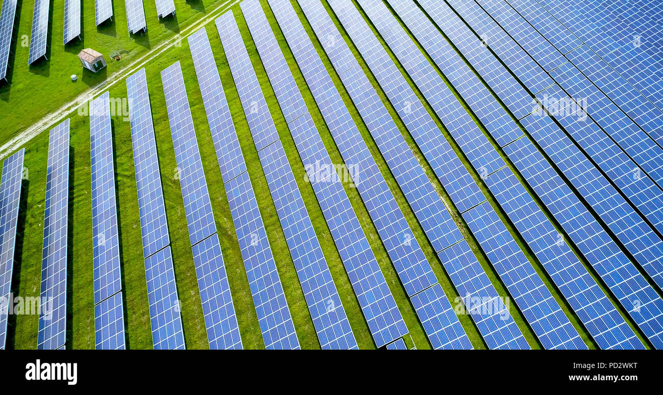 Solar panels in aerial view Stock Photo - Alamy