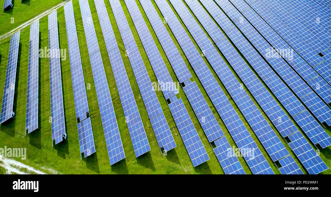 Solar panels in aerial view Stock Photo - Alamy