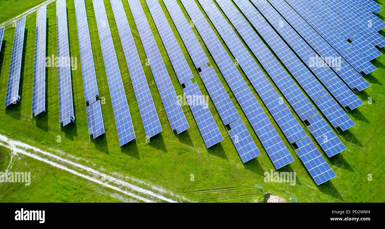 Solar panels in aerial view Stock Photo - Alamy