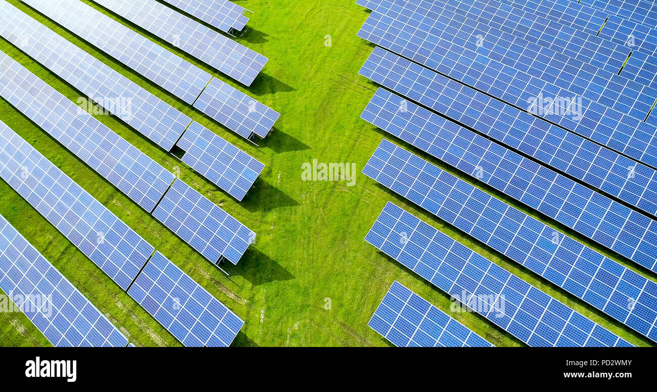 Solar panels in aerial view Stock Photo - Alamy