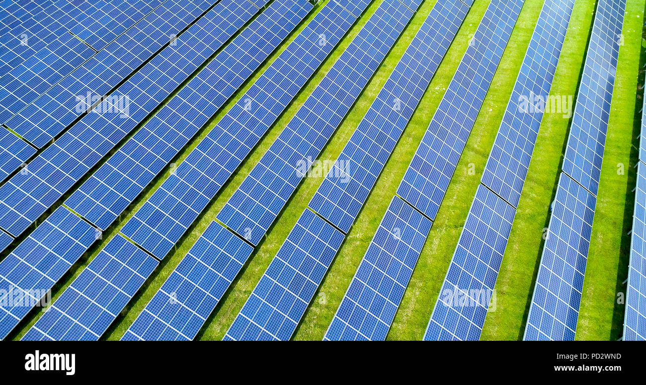 Solar panels in aerial view Stock Photo - Alamy