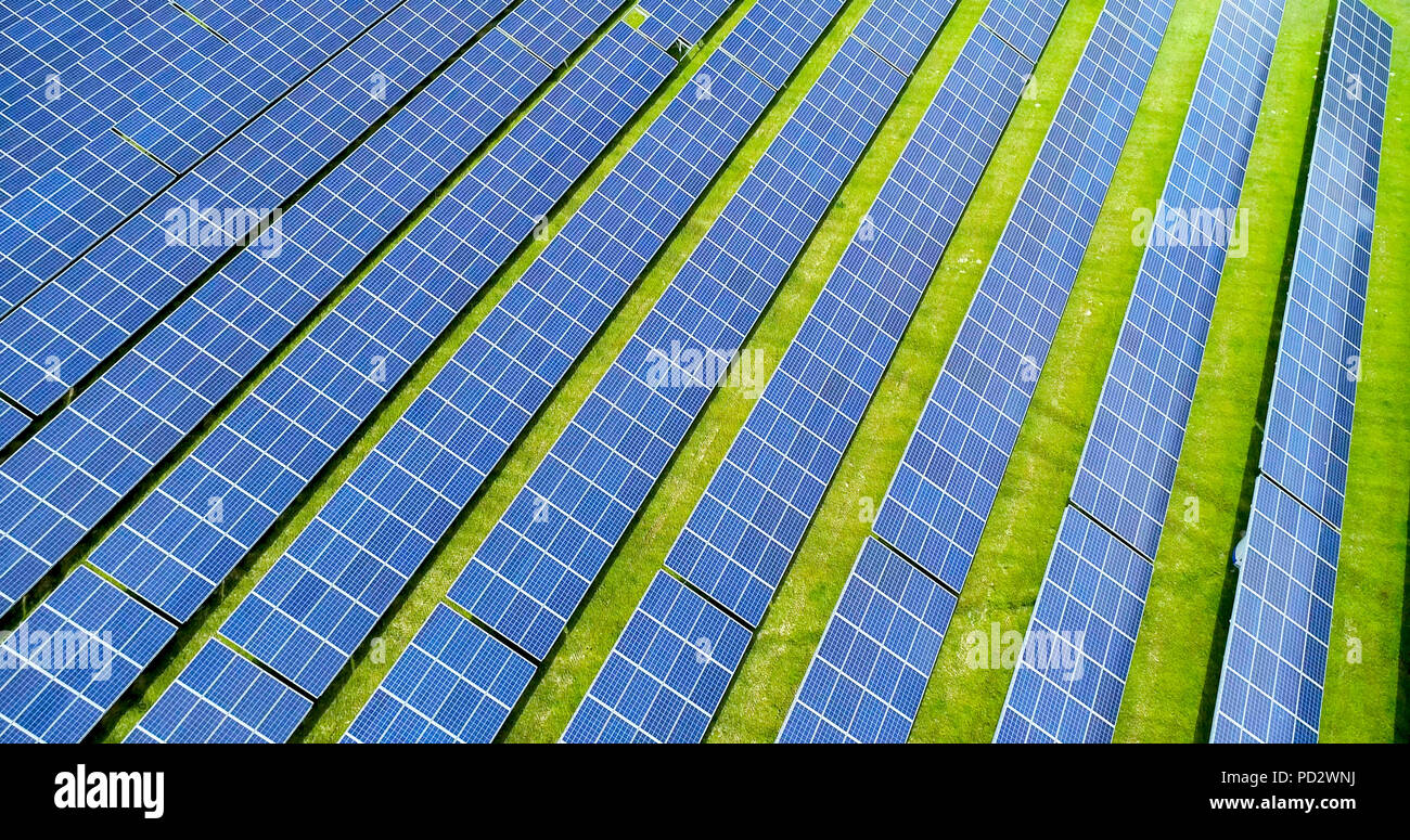 Solar panels in aerial view Stock Photo - Alamy