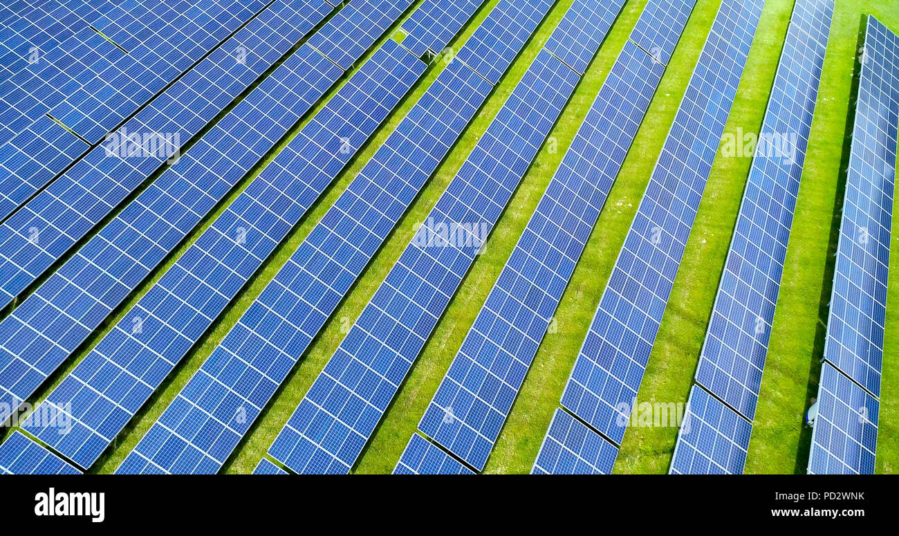 Solar panels in aerial view Stock Photo - Alamy