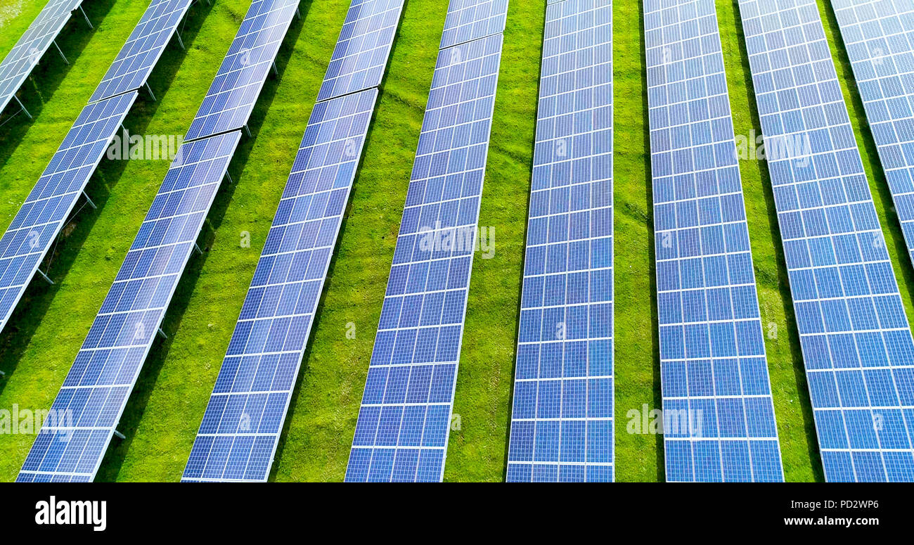 Solar panels in aerial view Stock Photo - Alamy