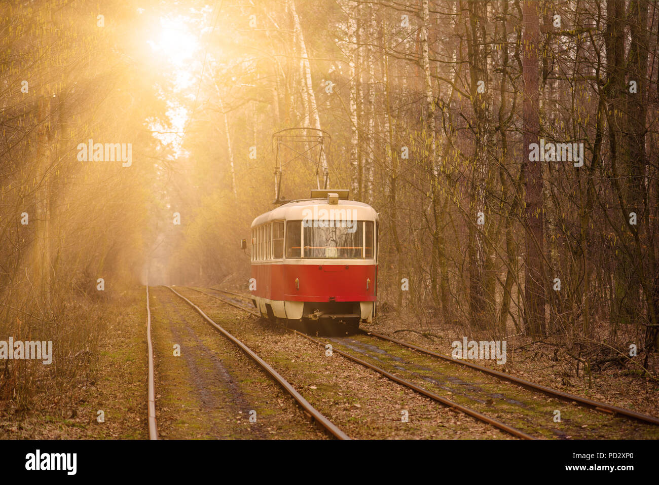 Vintage red tram Stock Photo - Alamy