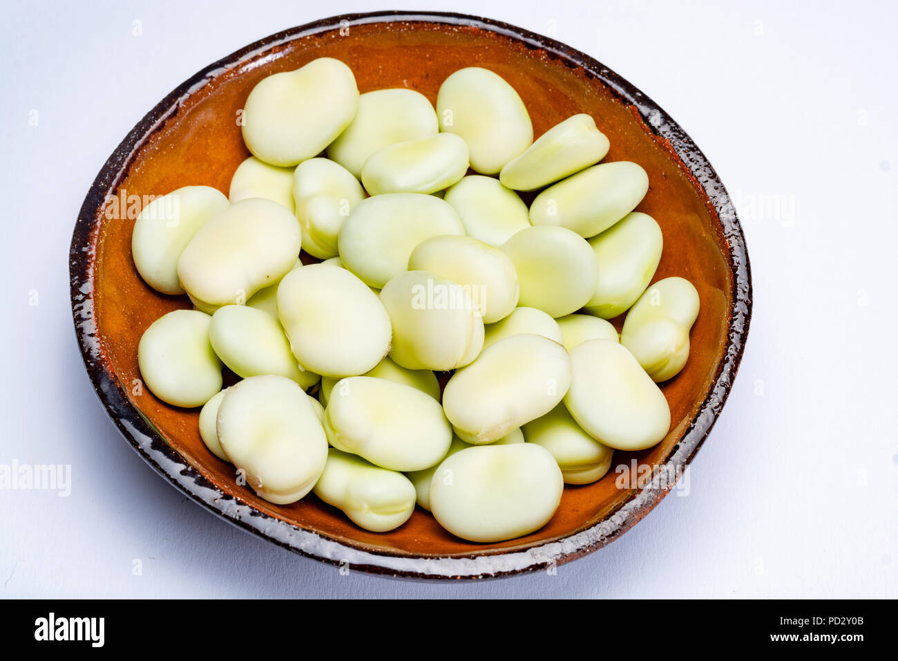 New harvest of healthy vegetables, green fresh raw big broad beans ...