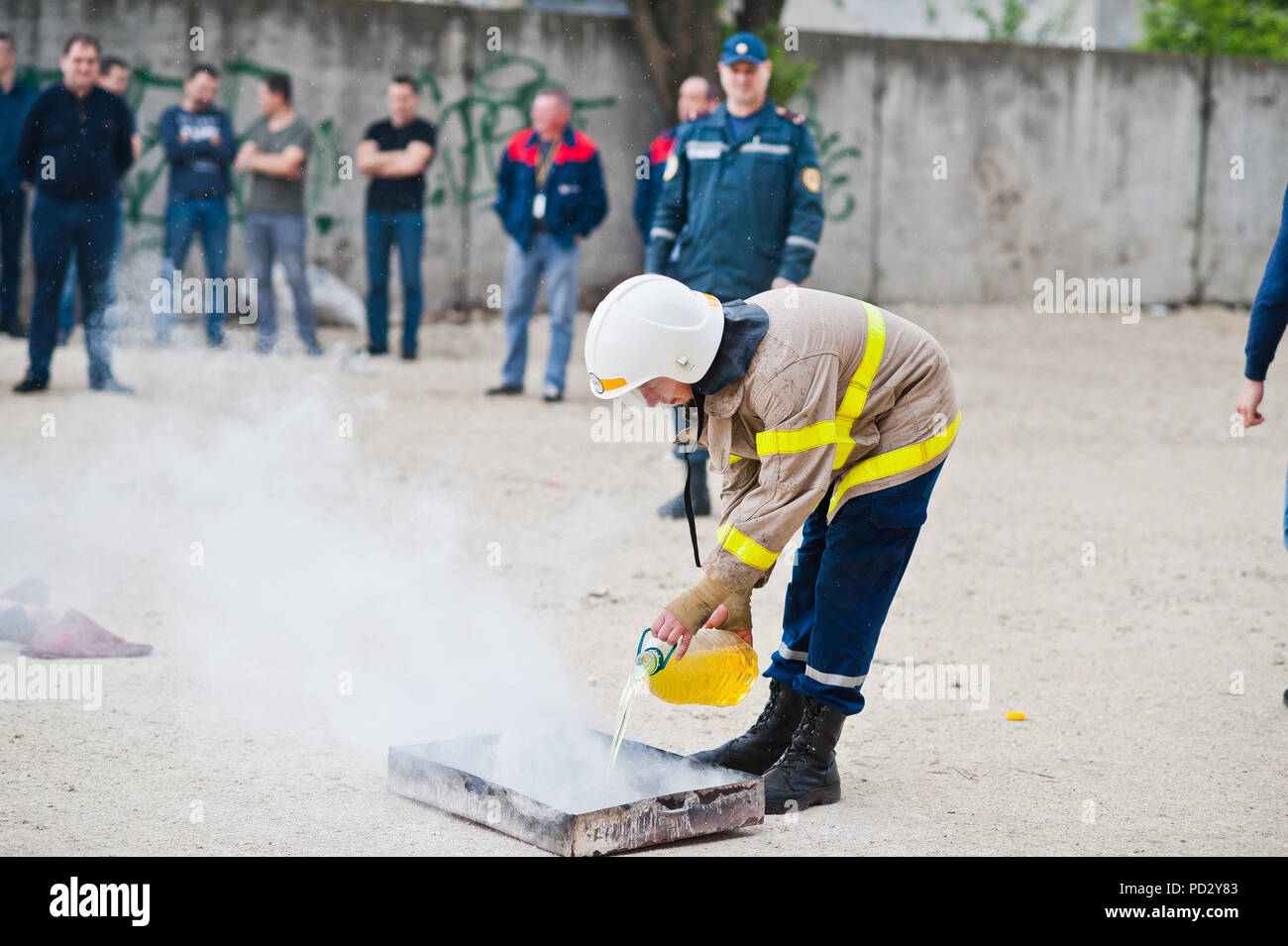 Hai, Ukraine - July 10, 2018: Tutorial how to give the fire safety ...