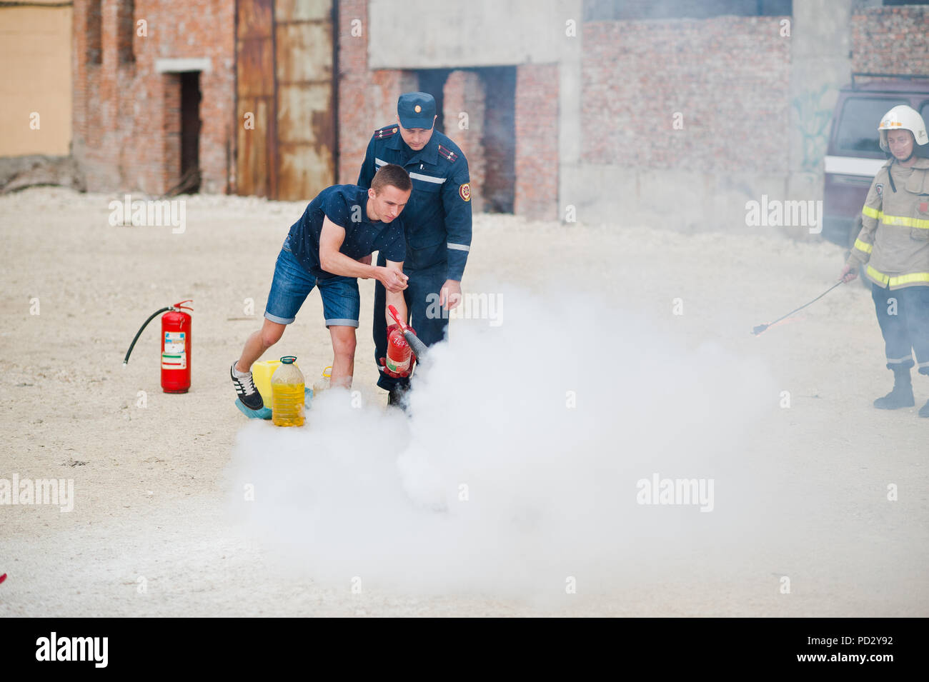 Hai, Ukraine - July 10, 2018: Tutorial how to give the fire safety ...