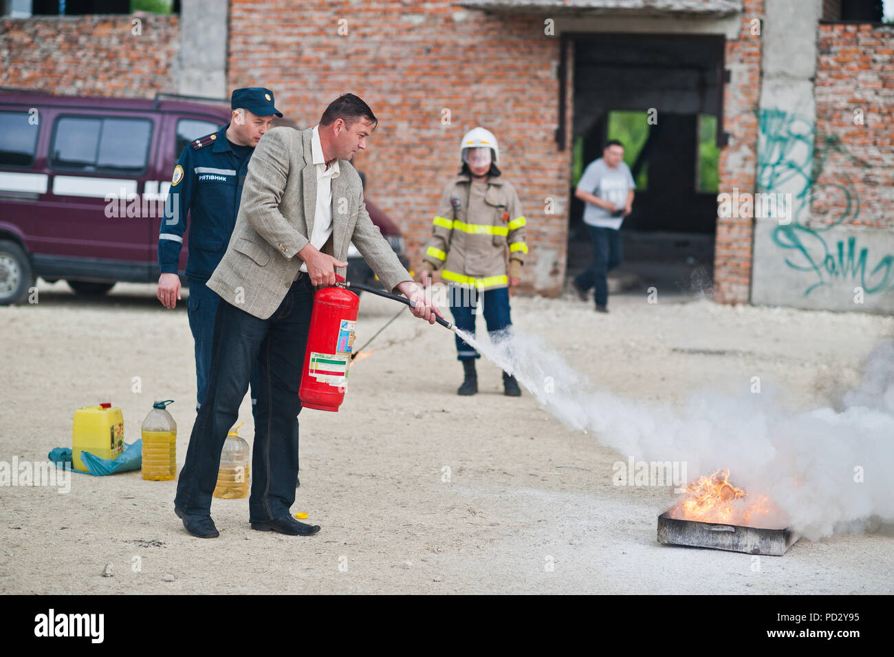 Hai, Ukraine - July 10, 2018: Tutorial how to give the fire safety ...