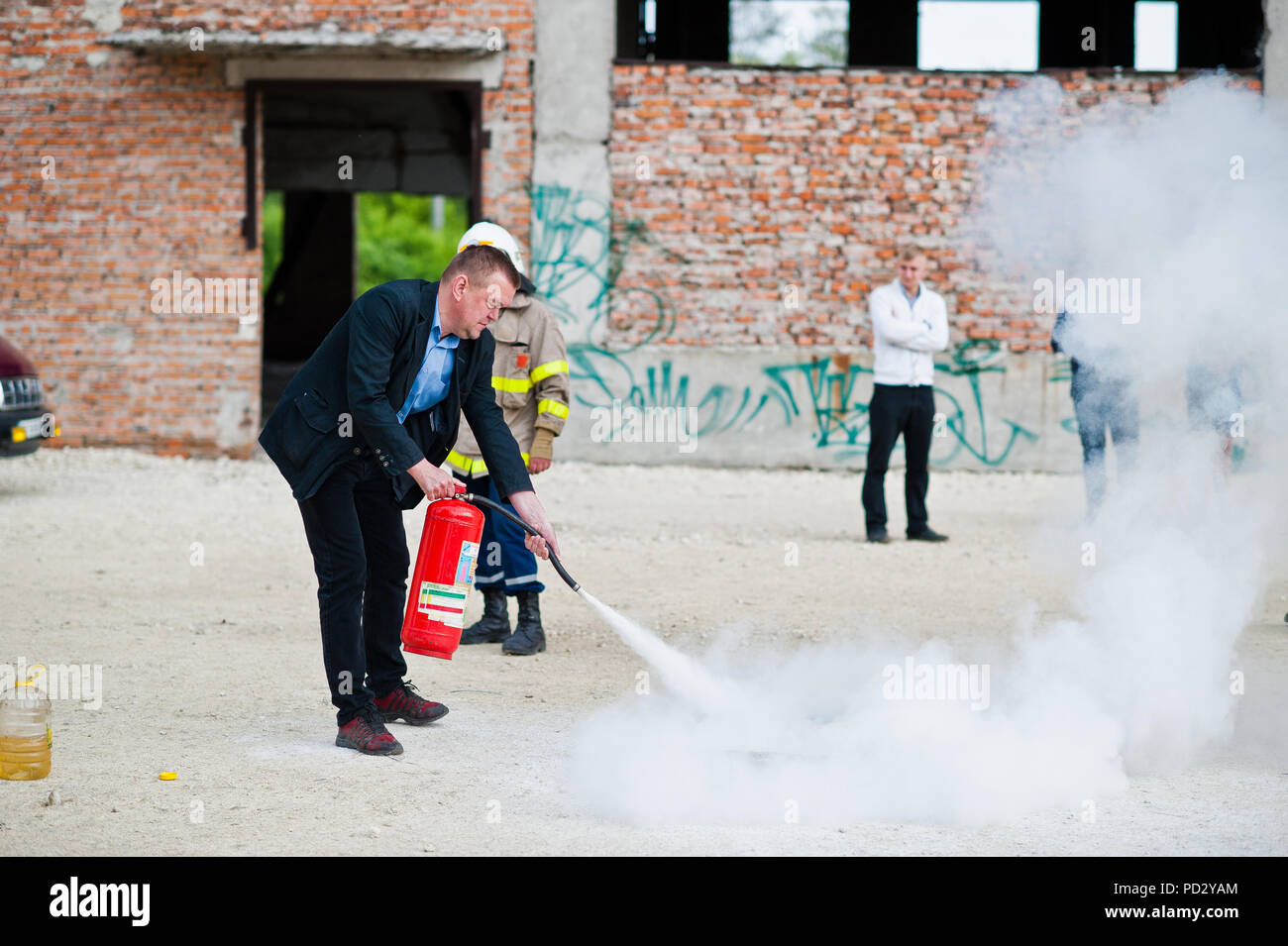 Hai, Ukraine - July 10, 2018: Tutorial how to give the fire safety ...