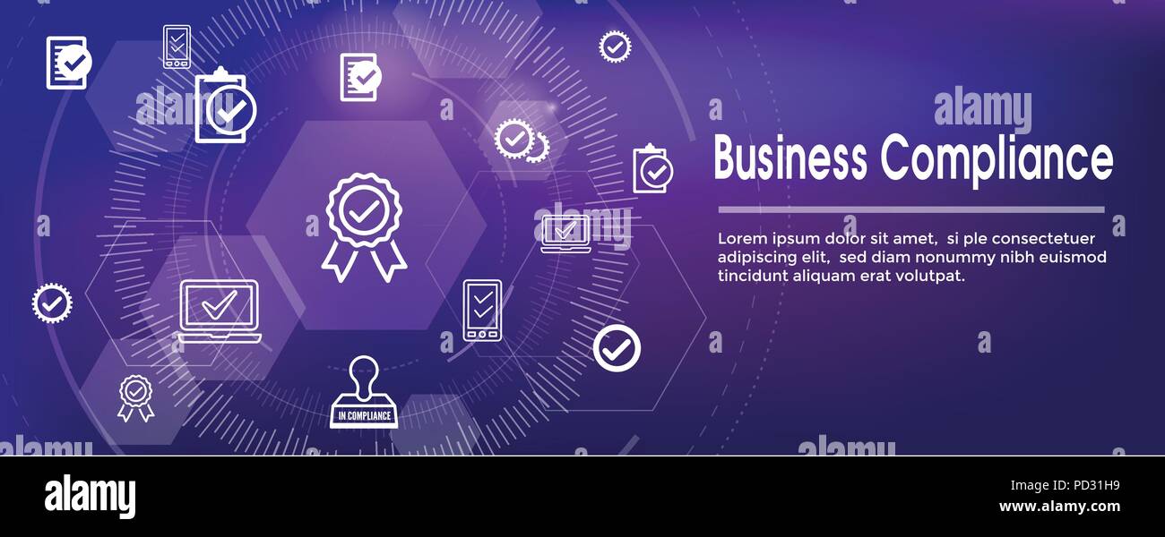 In compliance web banner with icon set that shows a company passed ...