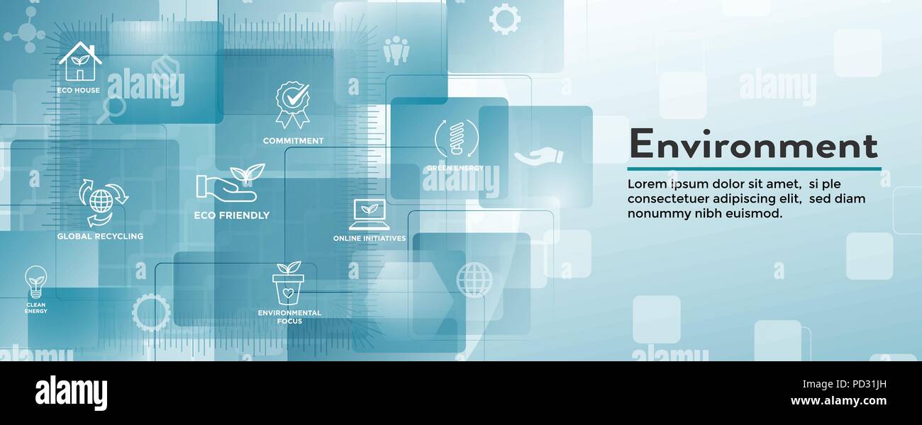 Environmental issues header web banner w recycling, etc icon set Stock ...