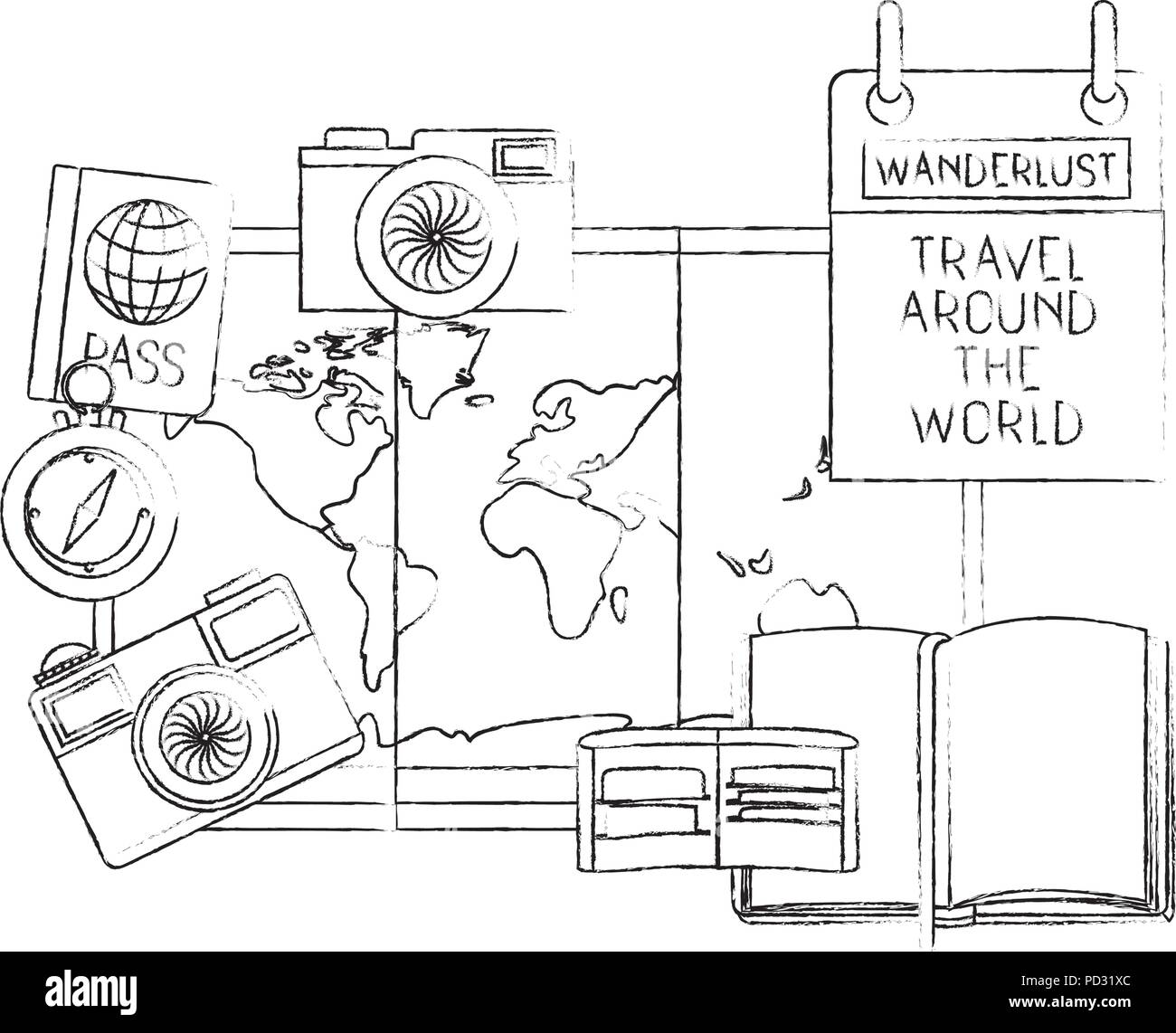 paper map with travel around world icons Stock Vector Image & Art - Alamy