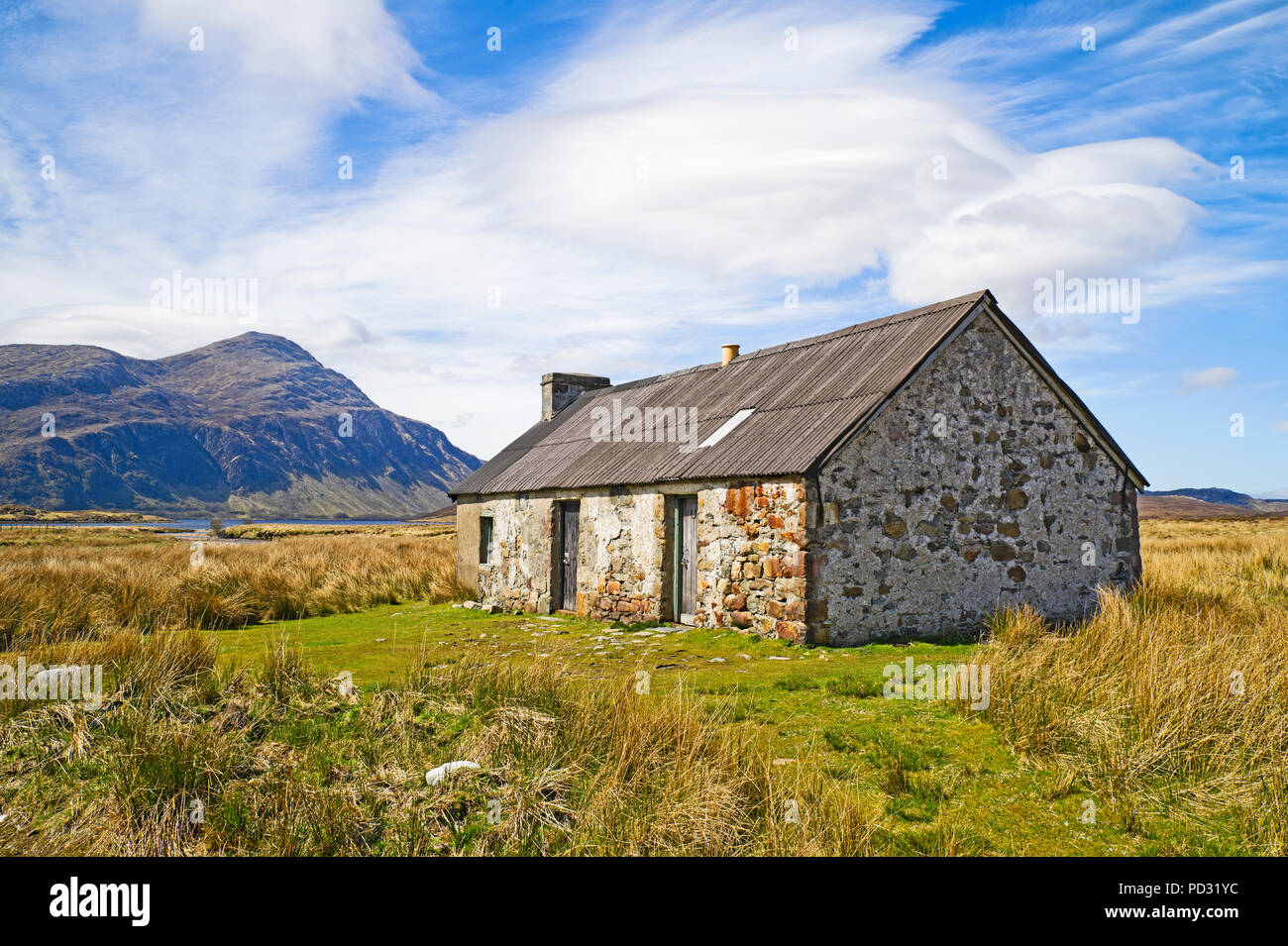 Old traditional hut in remote moorland location, Sutherland, Scottish ...