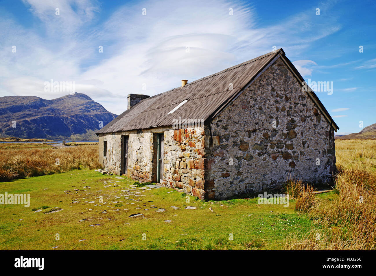 Old traditional hut in remote moorland location, Sutherland, Scottish ...
