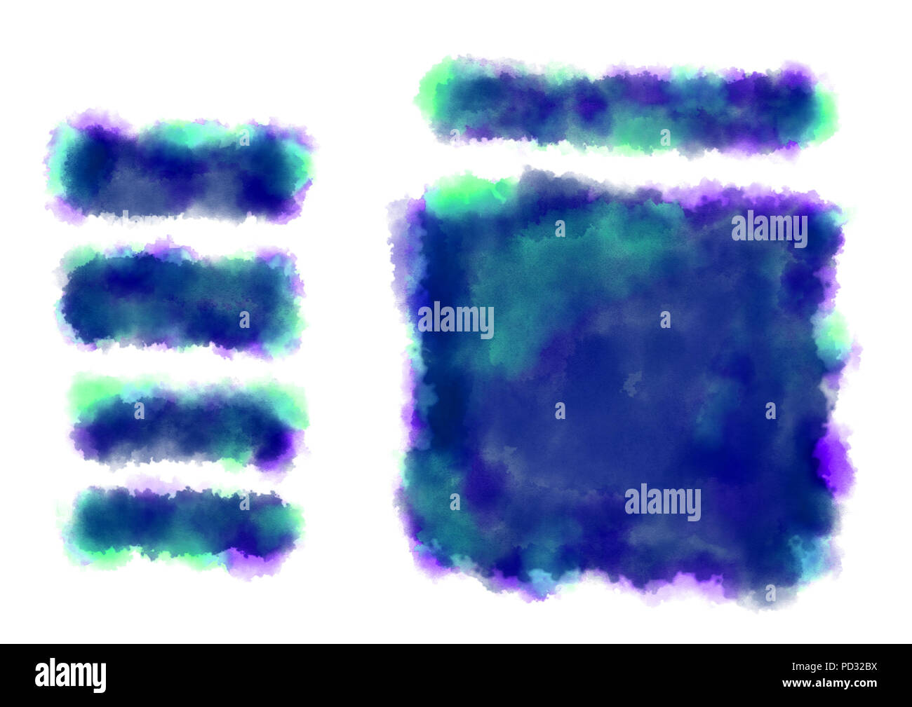 A digital watercolor set of background and buttons in dark blue, navy ...