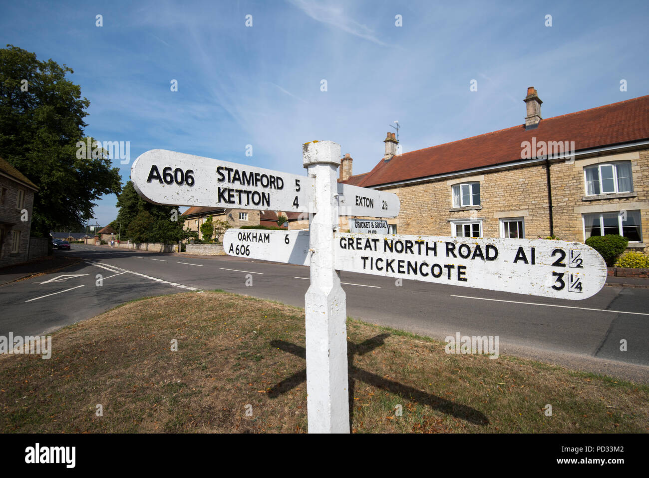 Road sign in the pretty village of Empingham in Oakham, Rutland England ...