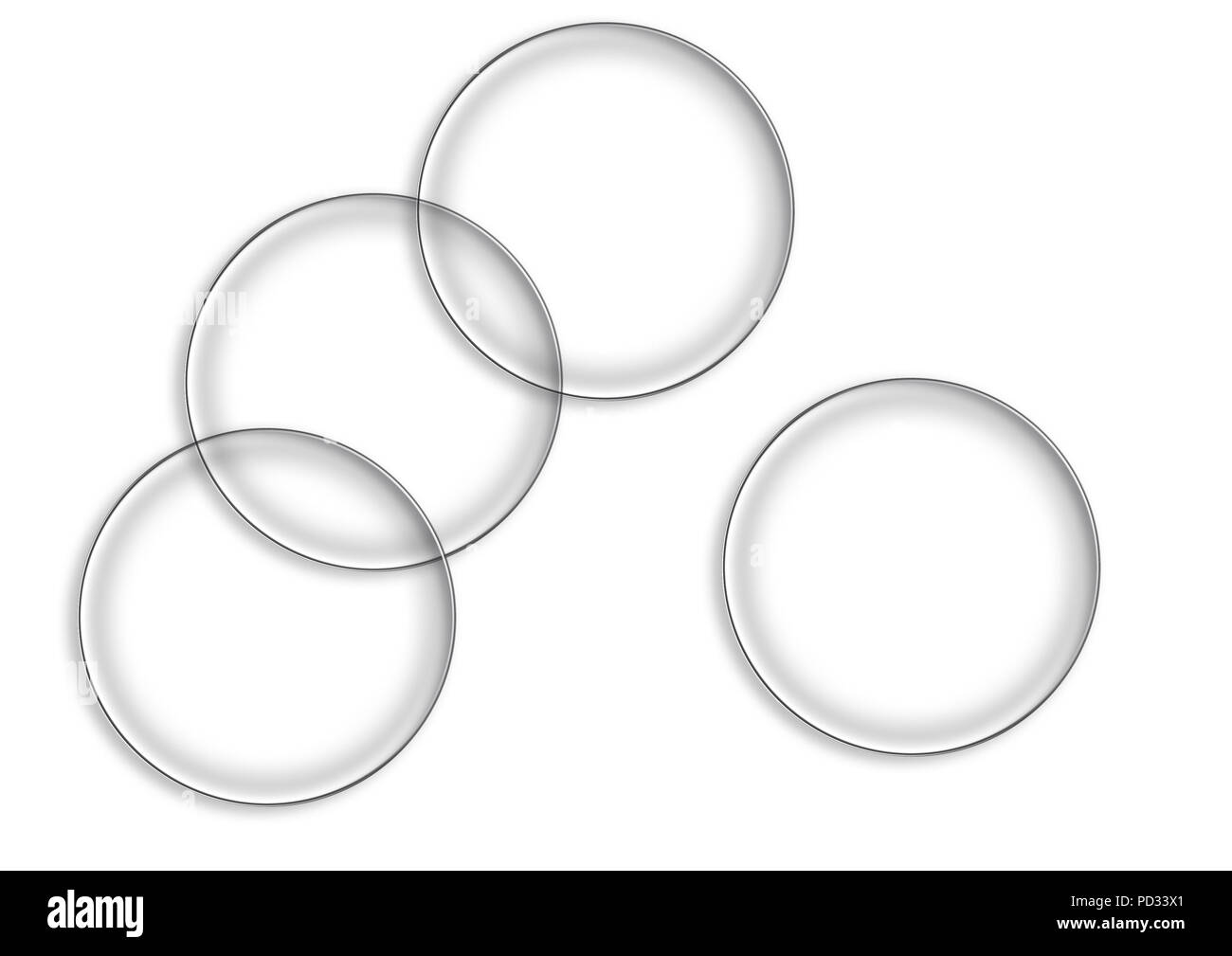 The illustration of four transparent, optical glass lenses. Round shape ...