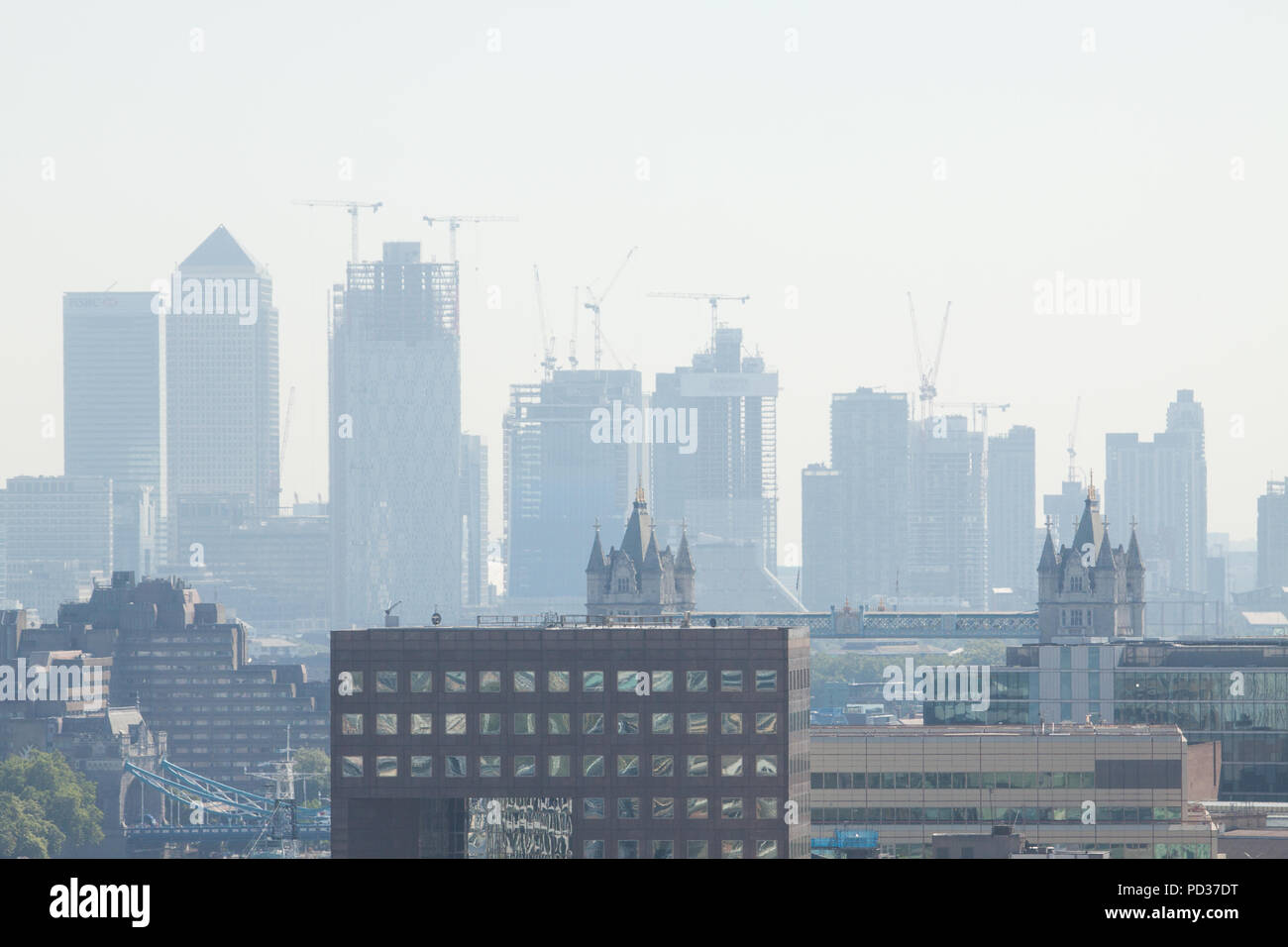 London UK. 6 August 2018.London city skyline and financial district ...