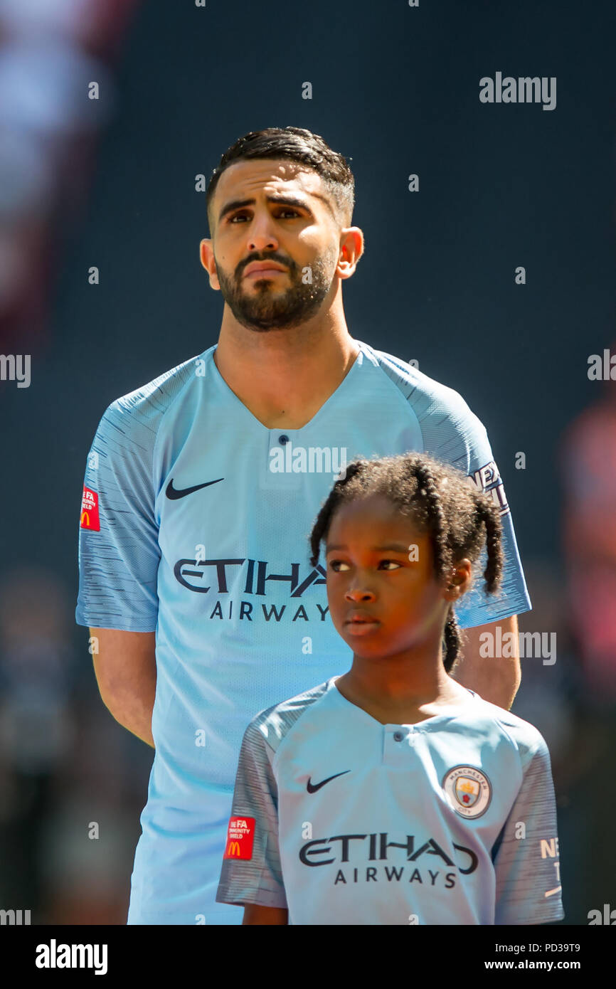 Riyad Mahrez of Manchester City during the 2018 FA Community Shield ...