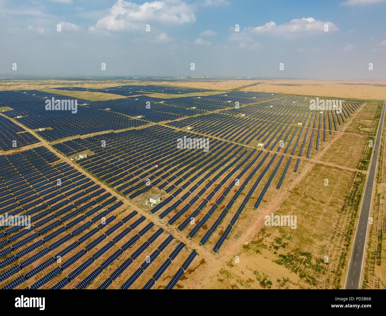 Erdos. 1st Aug, 2018. Aerial photo taken on Aug. 1, 2018 shows the ...