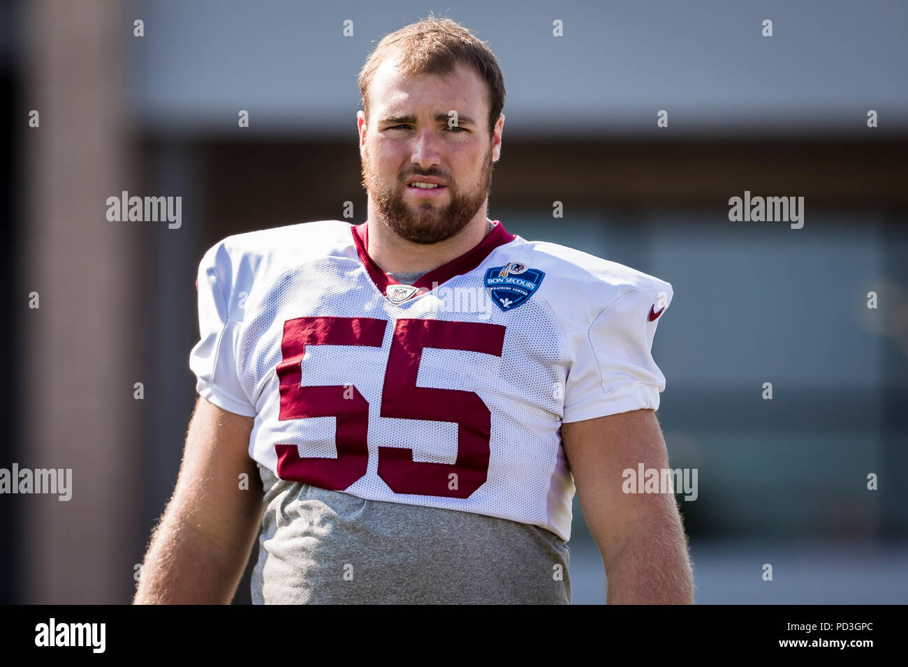 August 06, 2018: Washington Redskins center Casey Dunn (55) heads to ...