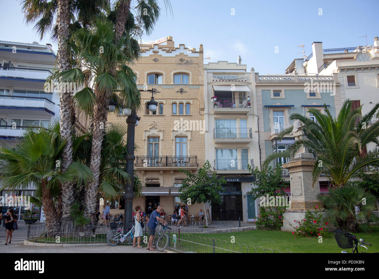 Buildings Along Seafront in Sitges, Spain Stock Photo - Alamy