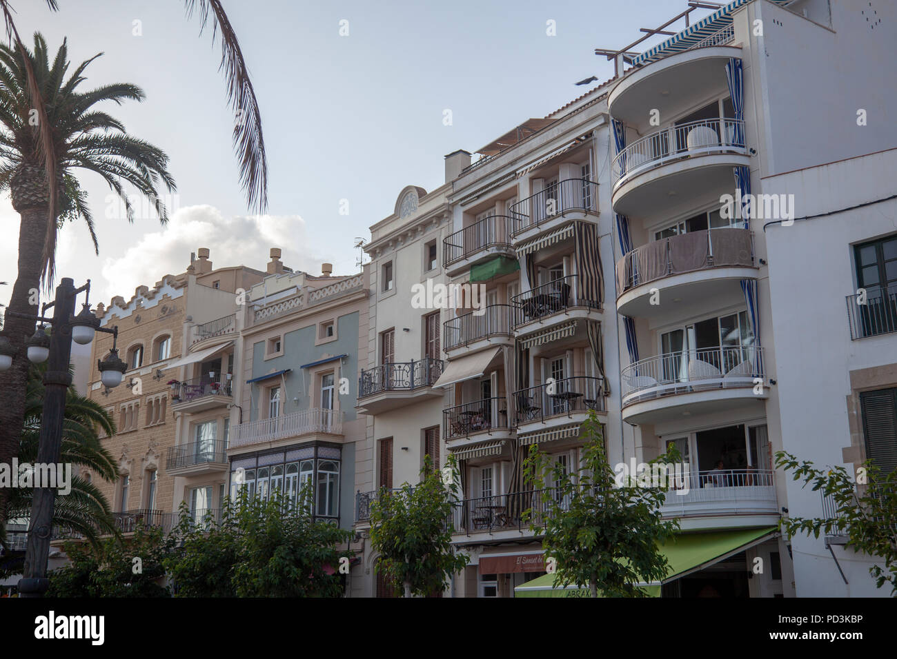Buildings Along Seafront Promenade in Sitges, Spain Stock Photo - Alamy
