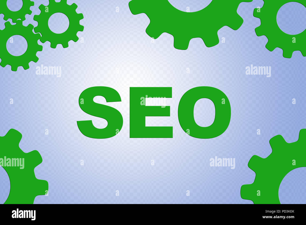 SEO concept sign concept illustration with green gear wheel figures on ...