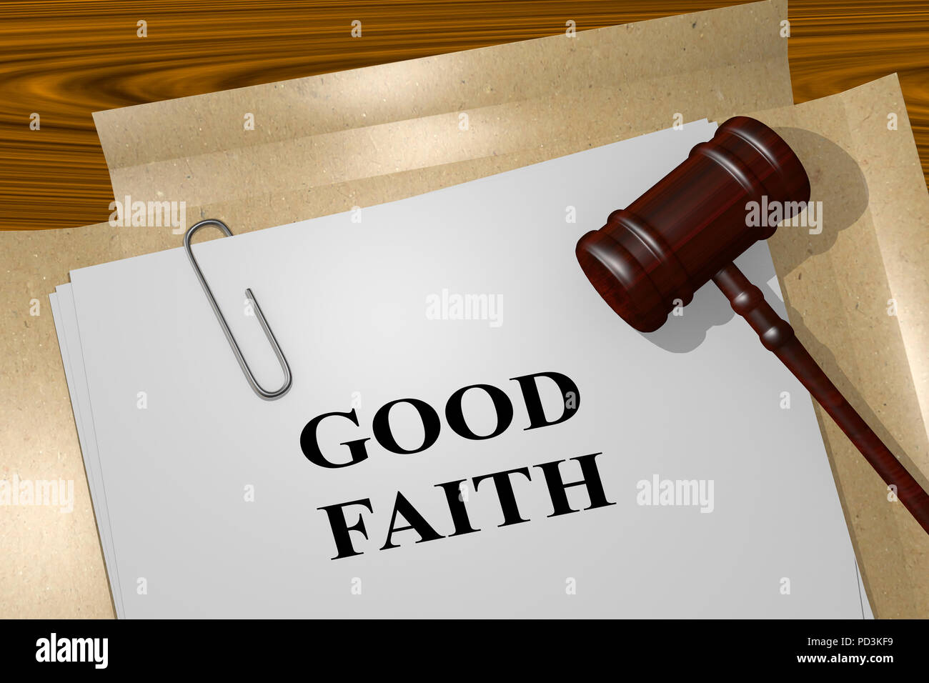 3D illustration of GOOD FAITH title on legal document Stock Photo - Alamy