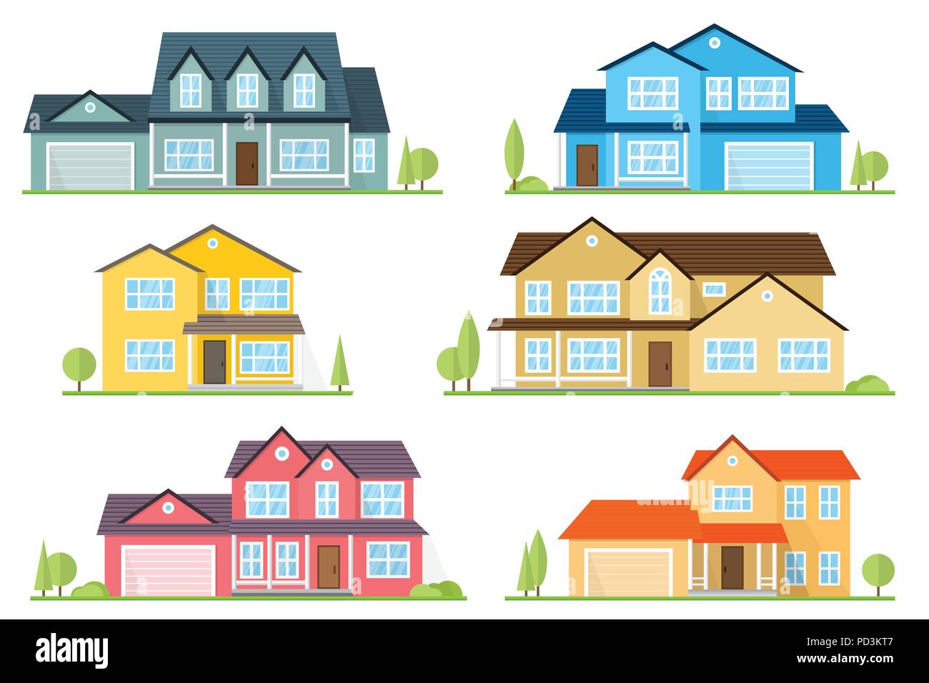 Vector flat icon suburban american house. For web design and ...