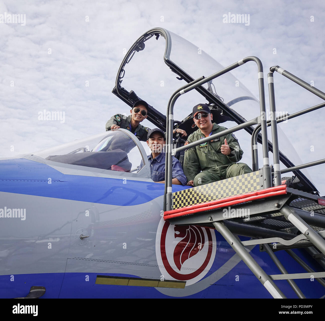 Singapore - Feb 10, 2018. Visitors on cockpit of McDonnell Douglas F ...